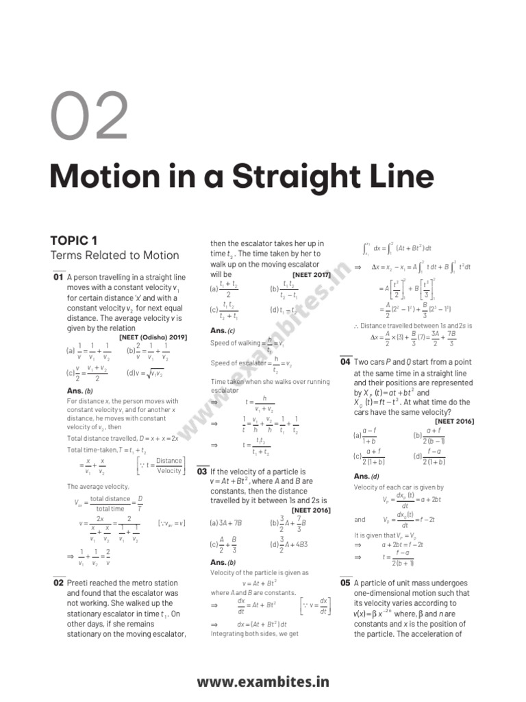 Arihant NEET 34 Years Chapterwise Solutions Physics 2022-Motion in A Straight Line-19-28 | PDF ...