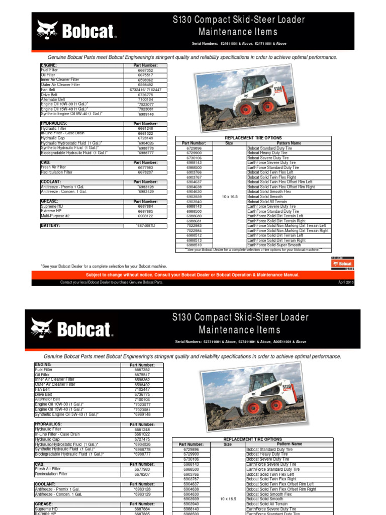 s130 3 Maintenance Chart | PDF | Tire | Motor Oil