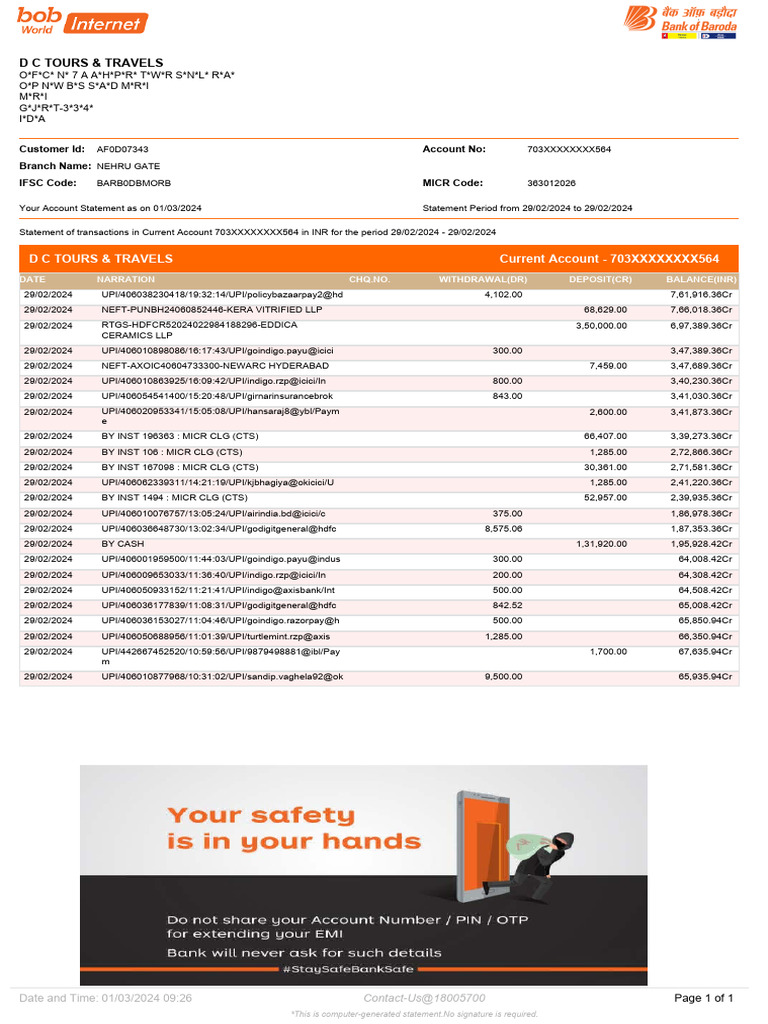 Current Account Statement 29/02/24 | PDF | Banking | Financial Services
