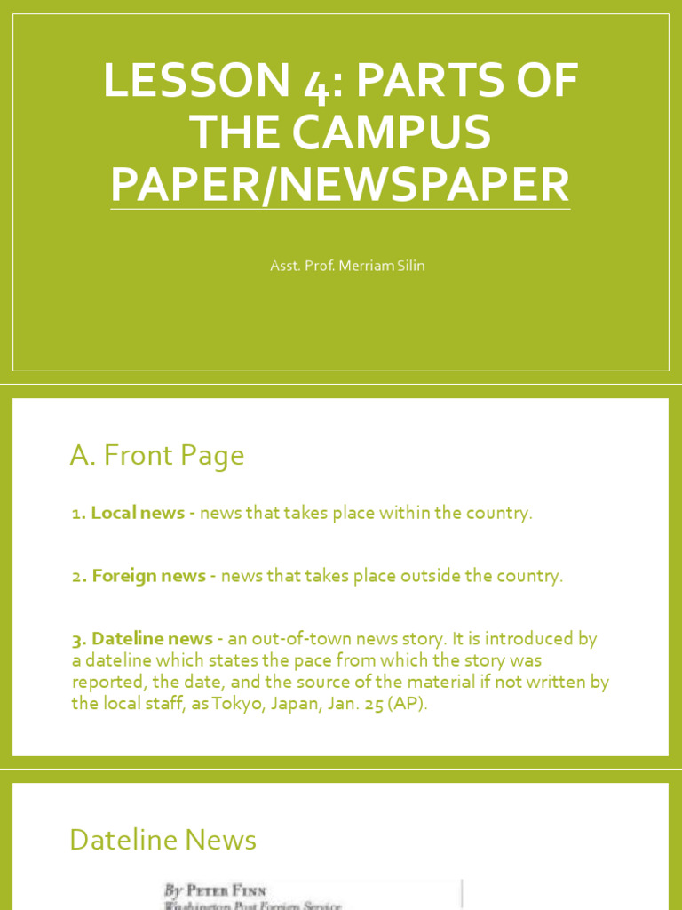 Lesson 4 Parts of The Campus Paper and Newspaper | Download Free PDF ...
