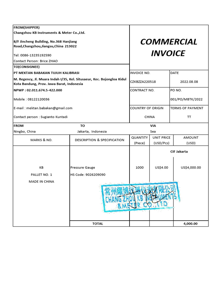 1 Commercial Invoice & Packing List | PDF