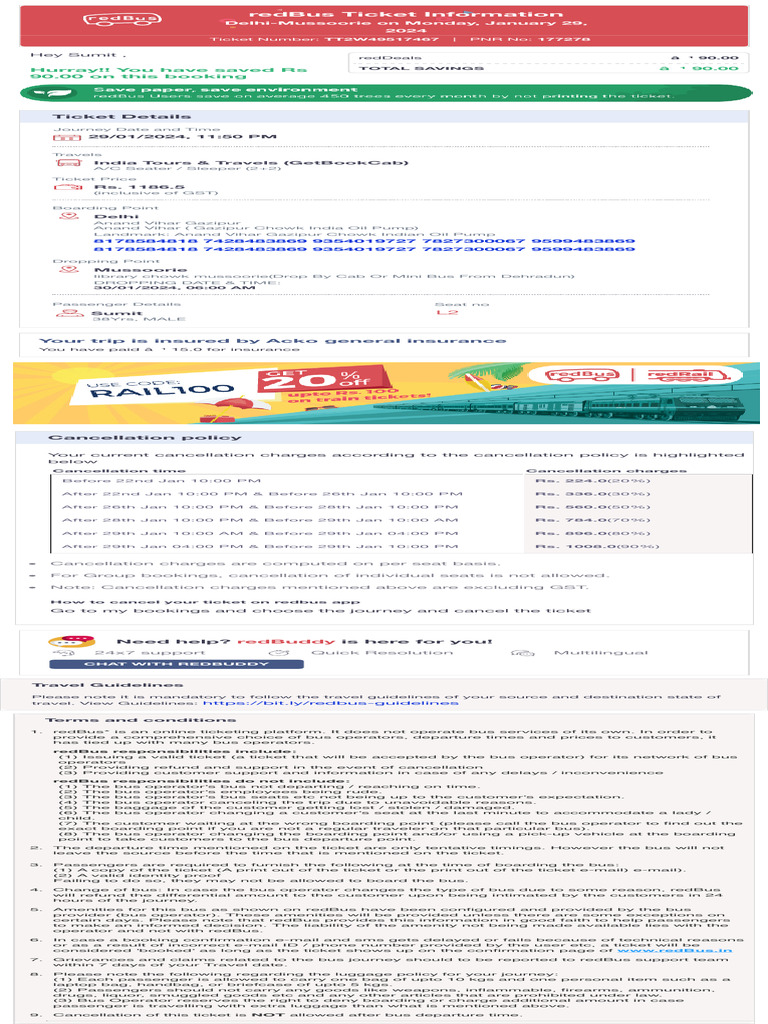 Redbus Ticket Information | PDF | Bus