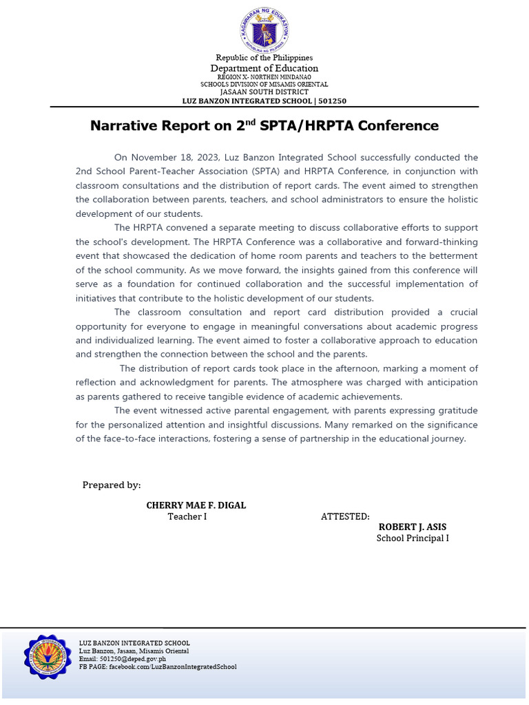 Narrative Report On Spta Hrpta Conference | PDF