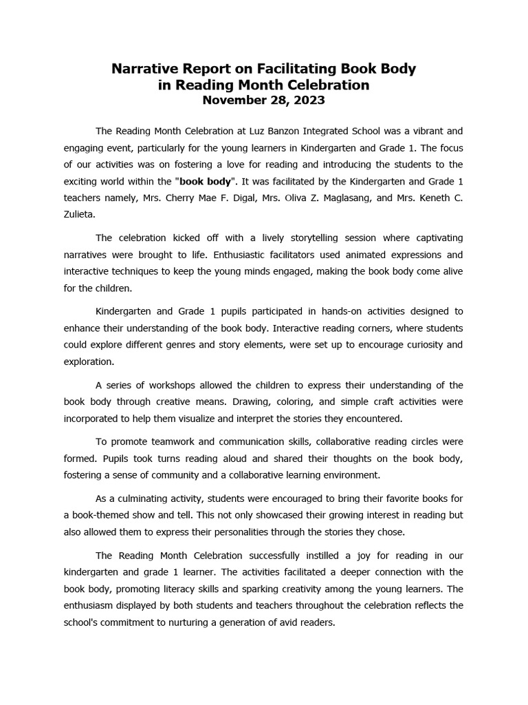 Narrative Report Book Body | PDF