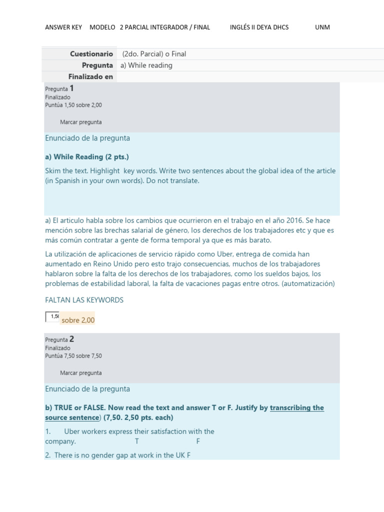 Answer Key 2 Parcial Gig | PDF | Business