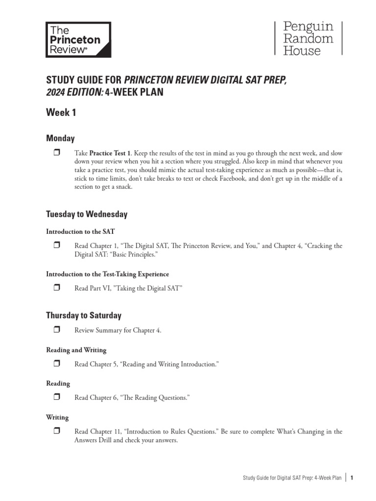 SAT Prep 2024 Study Guide 4-Week | Download Free PDF | Sat | Mathematics