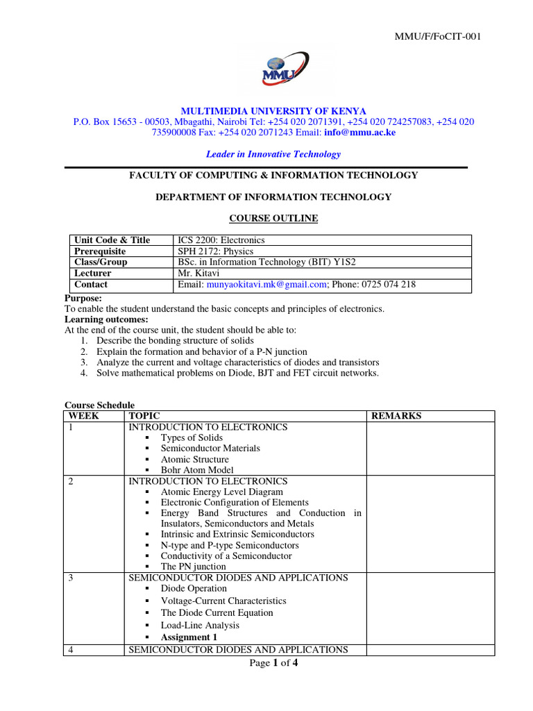 Kitavi - Ics 2200 - Jan-Apr 2024 - Bit Y1s2 | PDF | Bipolar Junction ...