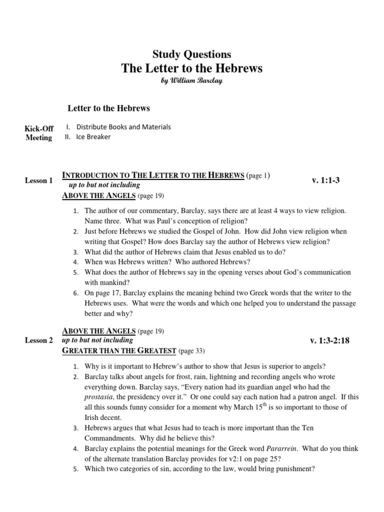 Hebrews Questions | PDF | Epistle To The Hebrews | Jesus