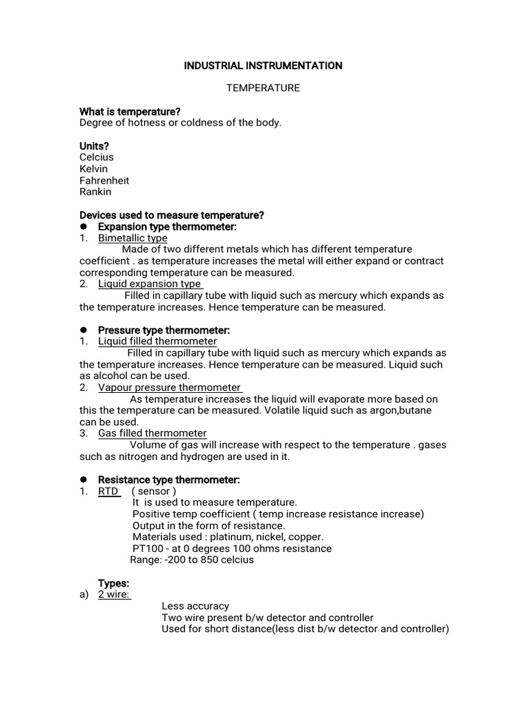 INDUSTRIAL INSTRUMENTATION Notes | PDF | Physical Sciences | Pressure