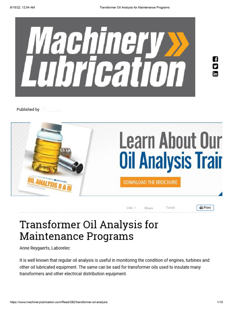 Transformer Oil Analysis For Maintenance Programs | PDF | Electrical ...