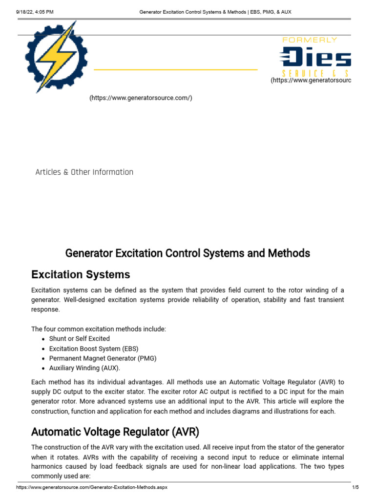 Generator Excitation Control Systems & Methods - EBS, PMG, & AUX | PDF ...