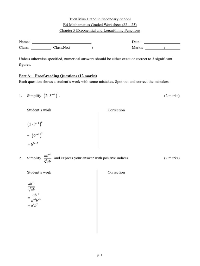 5 Exponential and Logarithmic Functions GW 2223 FINAL | PDF | Logarithm ...