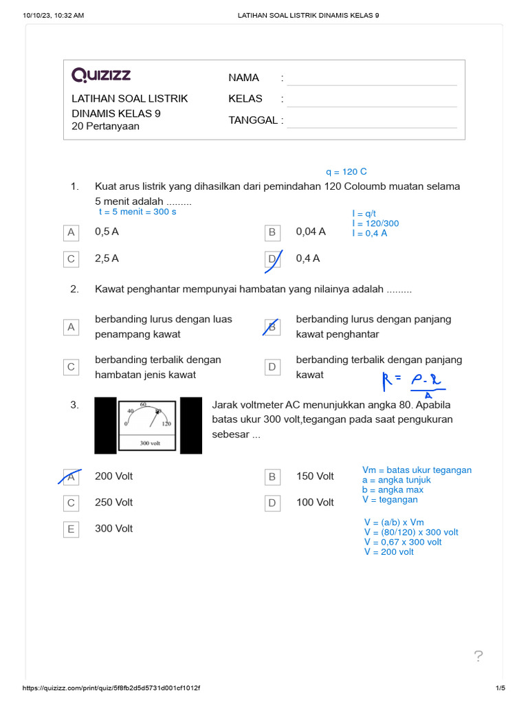 Pembahasan LATIHAN SOAL LISTRIK DINAMIS KELAS 9 | PDF