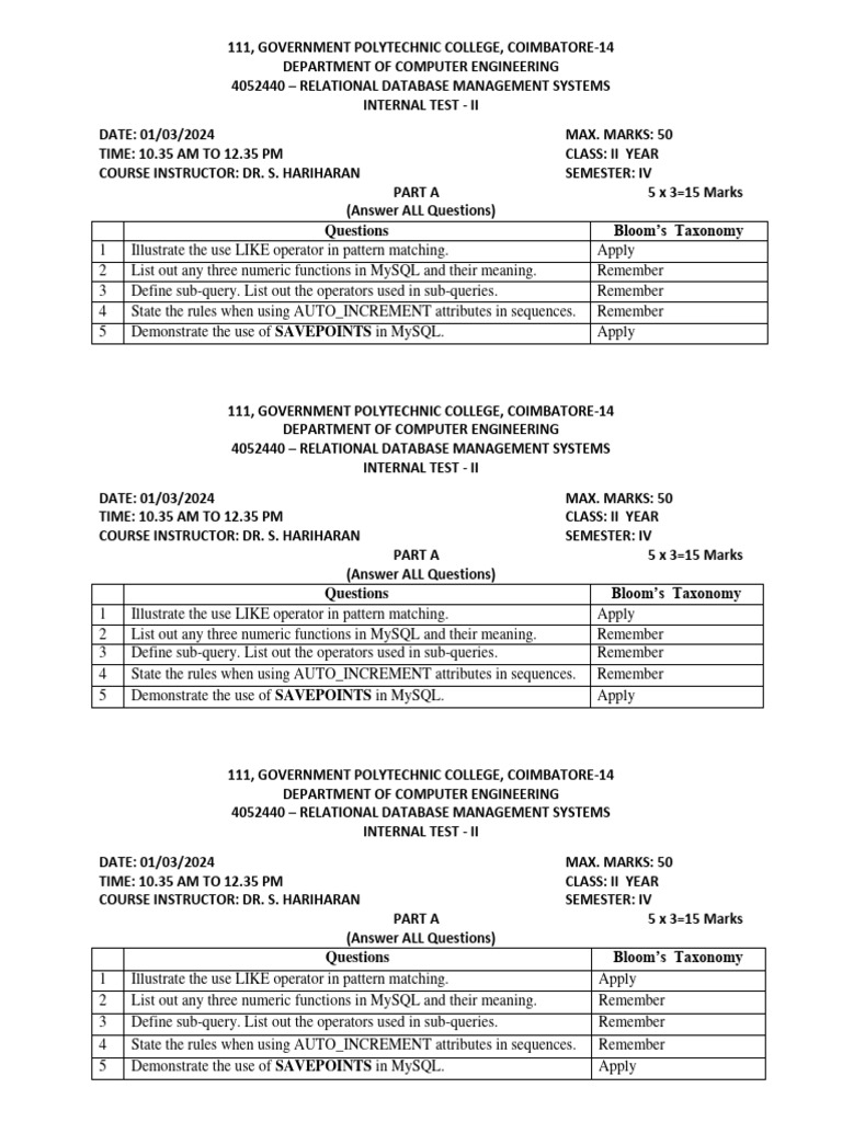 Internal II - RDBMS | PDF