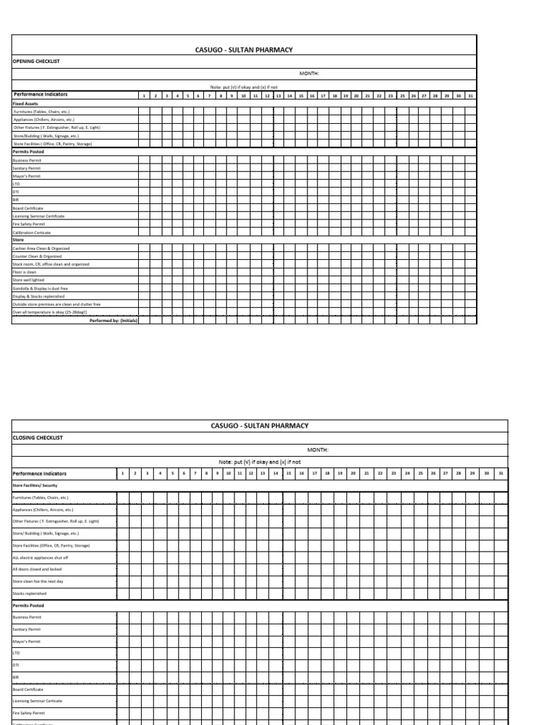 Opening Checklist Pdf Pdf