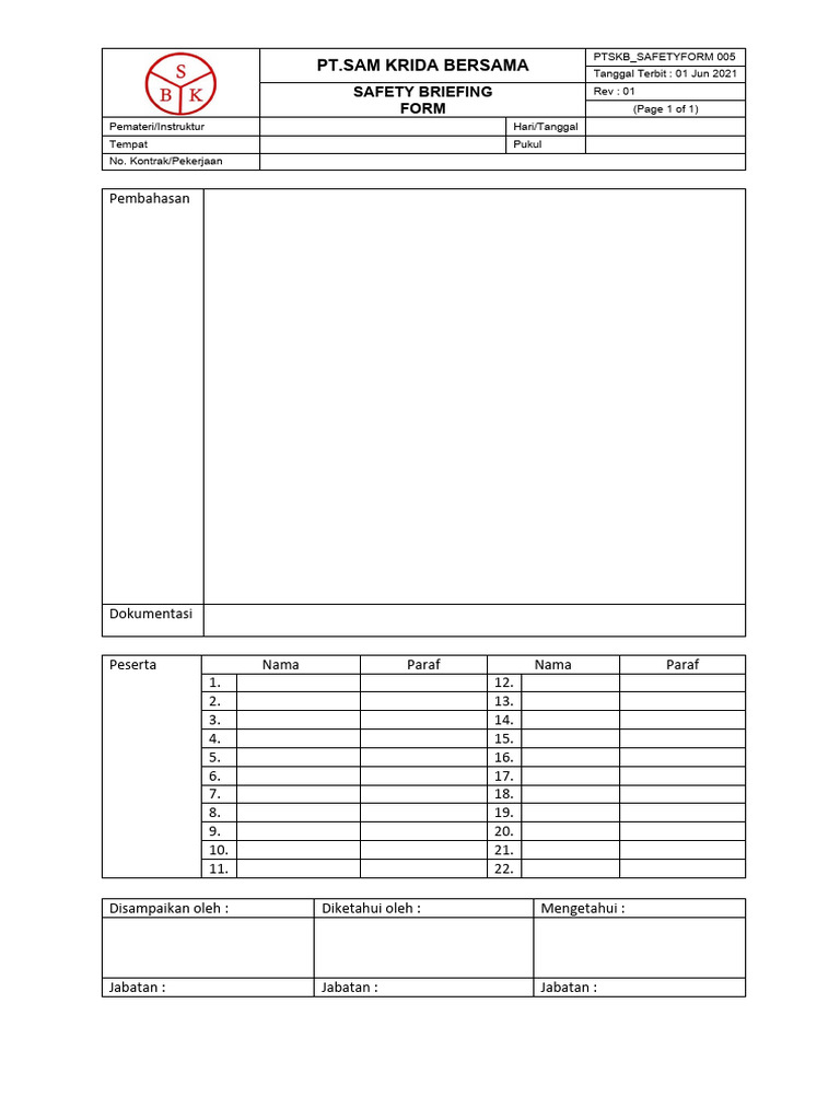 Safety Briefing Form | PDF