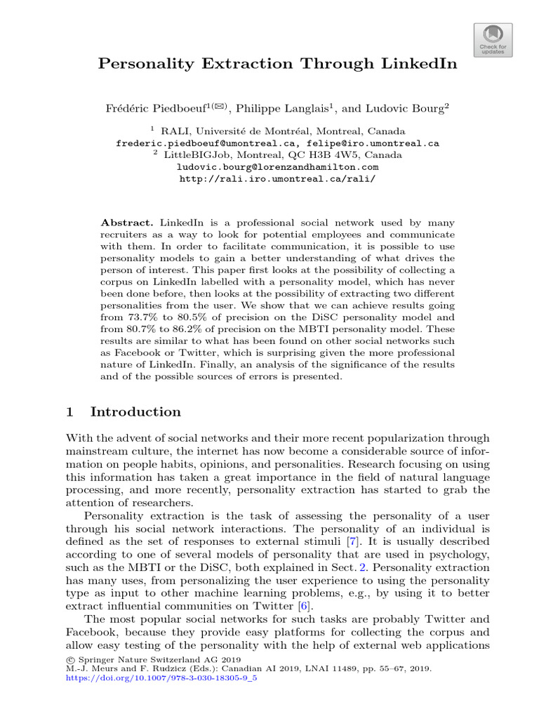 Personality Extraction Through Linkedin: Abstract. Linkedin Is A ...