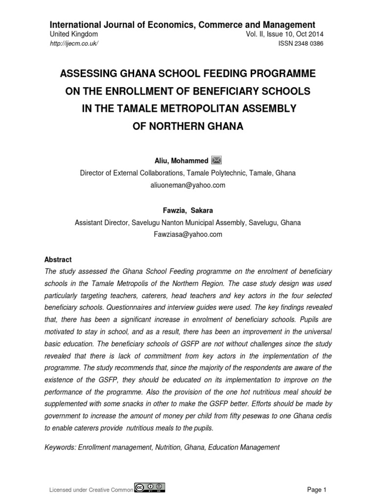 Assessing Ghana School Feeding Programme On The Enrollment of ...