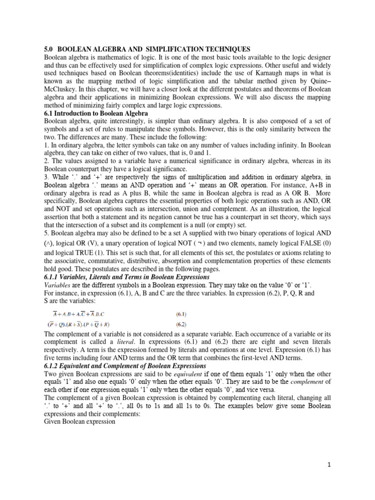 Boolean Algebra Simplification Techniques | PDF | Boolean Algebra ...