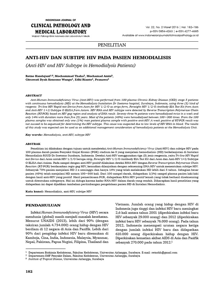 Anti-HIV Dan Subtipe HIV Pada Pasien Hemodialisis | PDF | Reaksi ...