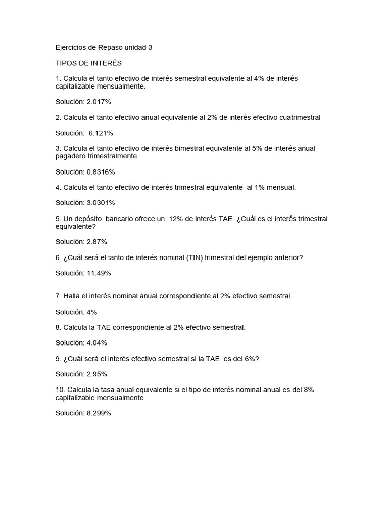 Ejercicios de Repaso Unidad 3 Tae y Tin | PDF