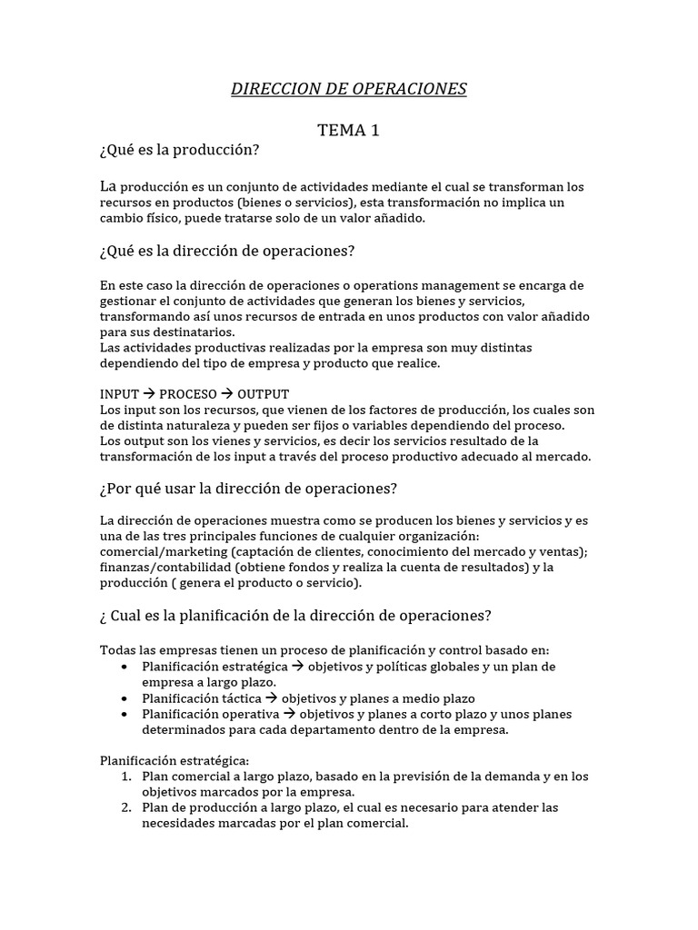 DIRECCION DE OPERACIONES t1 | PDF