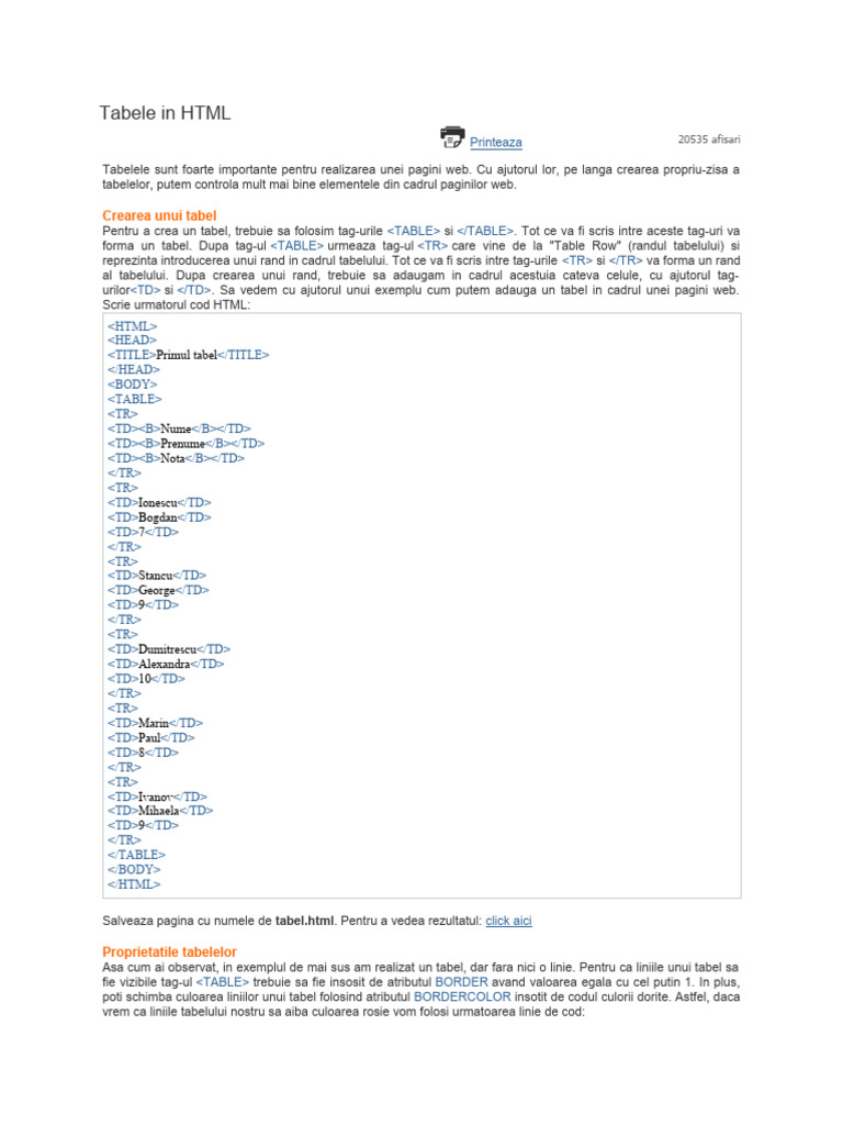 8 Tabele in HTML | PDF