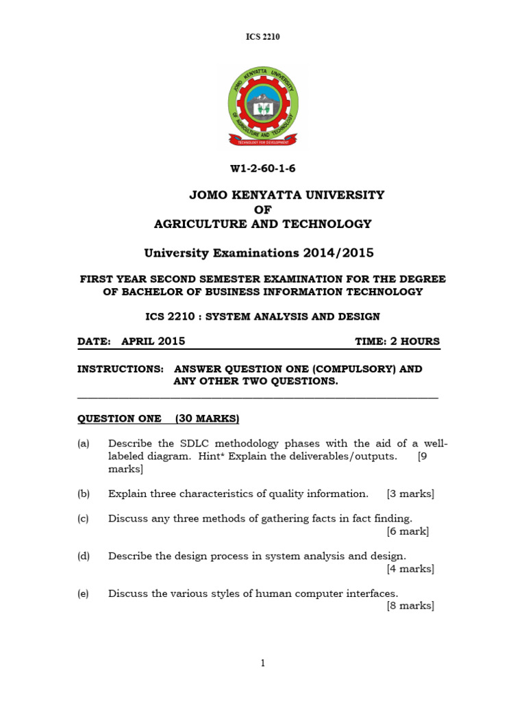 Ics 2210 System Analysis and Design | PDF | Systems Engineering | Information Technology