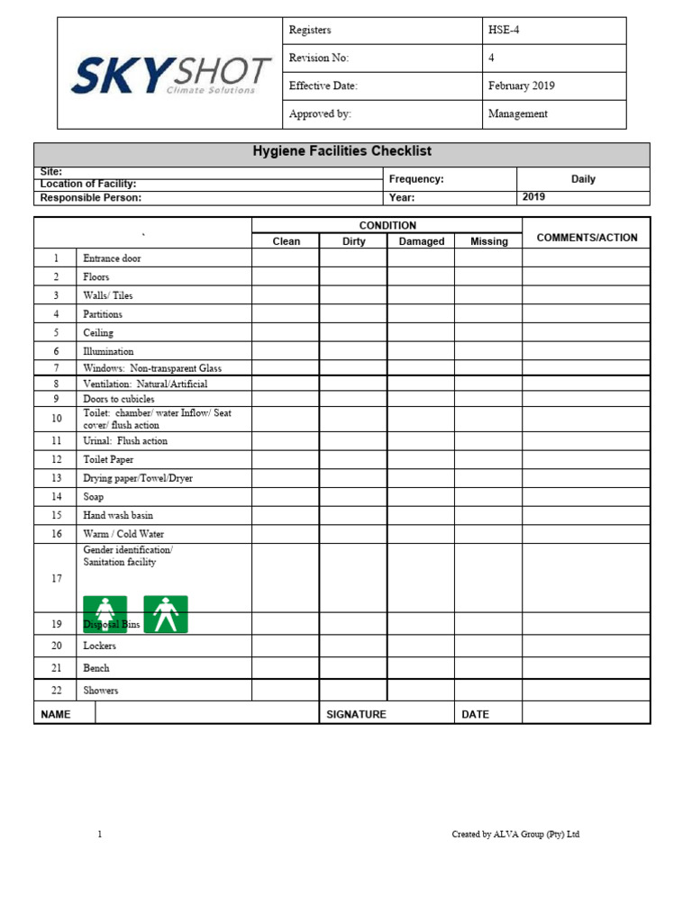 Ablutions Facilities Checklist Daily | PDF