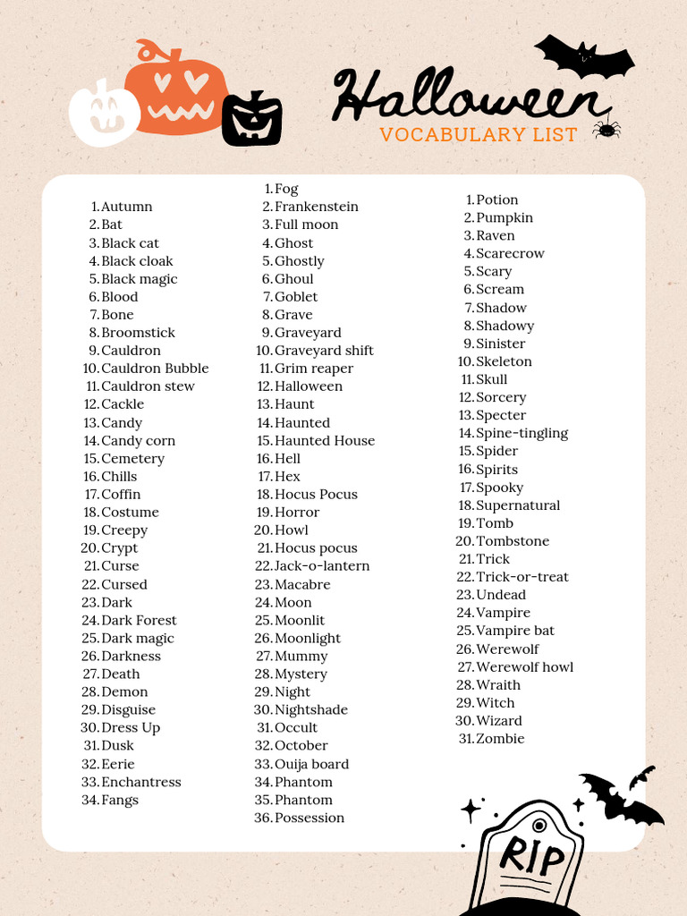 101 Halloween Words List | PDF | Ghosts | Halloween
