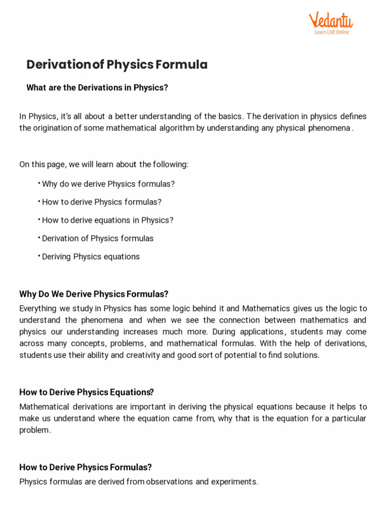 Derivation of Physics Formula | PDF