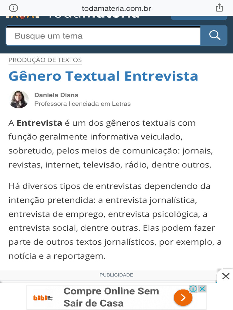 Gênero Textual Entrevista - Toda Matéria | PDF Gênero Textual Entrevista - Toda Matéria | PDF
