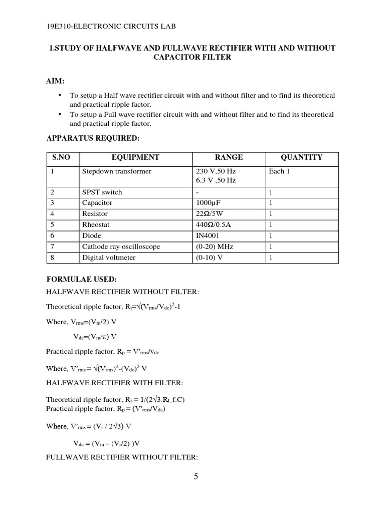 Rectifier Expt With Prelab Questions | PDF | Computers