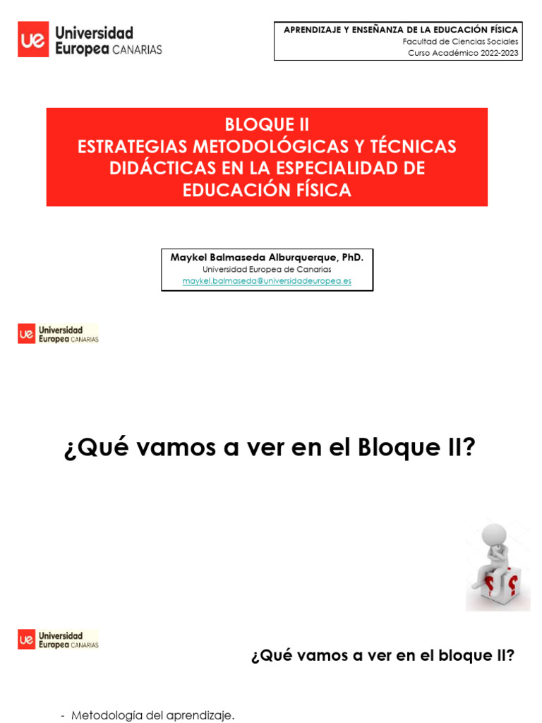Bloque II (Parte I) - Estrategias Metodológicas y Técnicas Didácticas en La Especialidad de EF | PDF