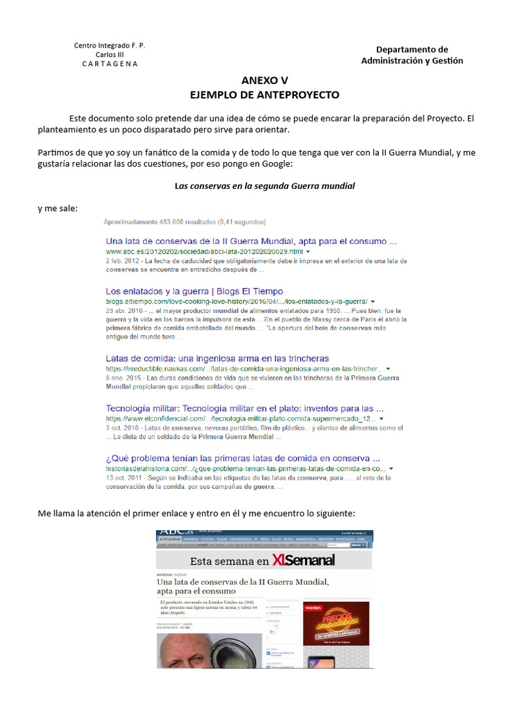 ANEXO V (Ejemplo de Anteproyecto) - ALUMNOS | PDF