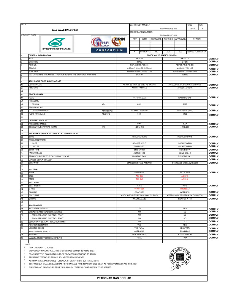 (NATIVE FILE) Datasheet Ball Valve (Other Than Mainline Valve) - Signed ...