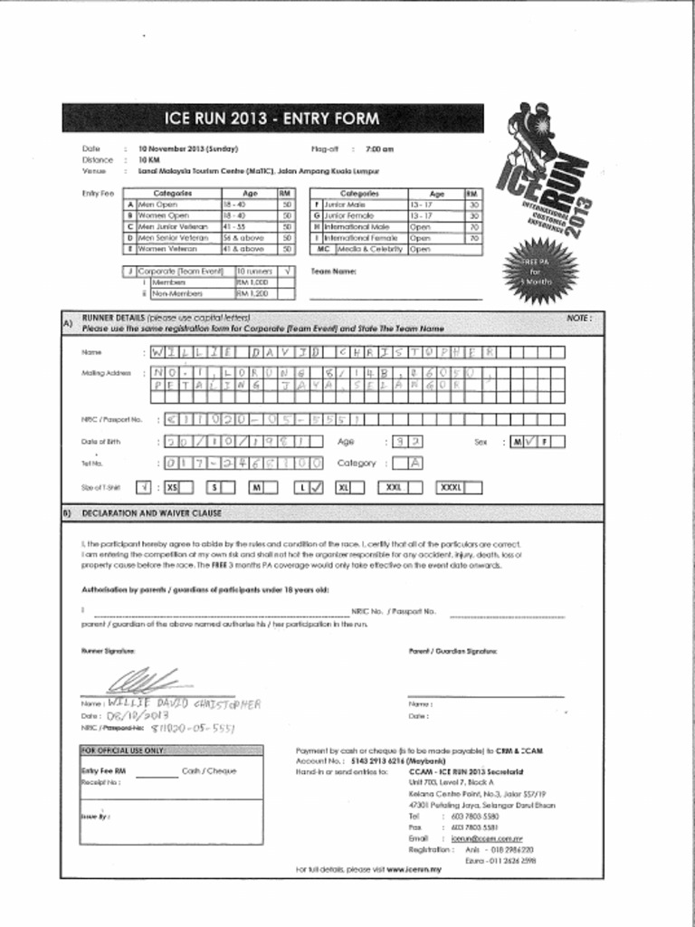 ICE Run 2013 - Entry Form Registration | PDF