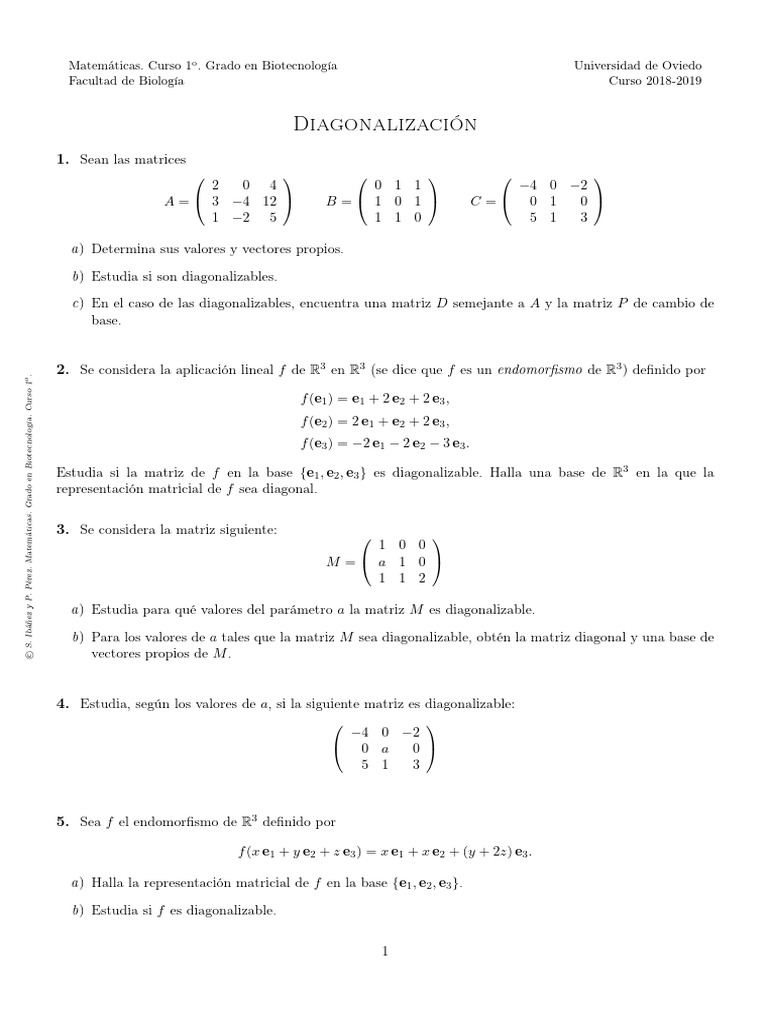 Diagonalizacion | PDF | Valores propios y vectores propios | Matriz (Matemáticas)