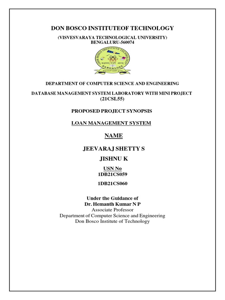 Jee Jishnu Dbms Synopsis | PDF | Loans | Automation