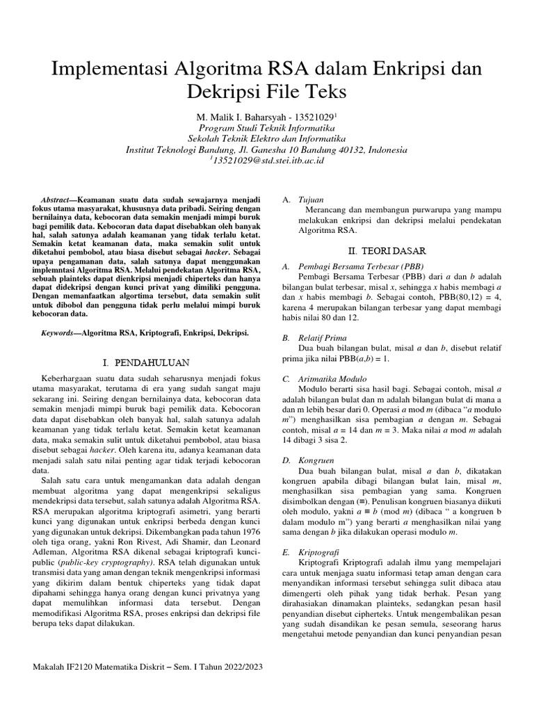 Algoritma RSA untuk Keamanan Data | PDF