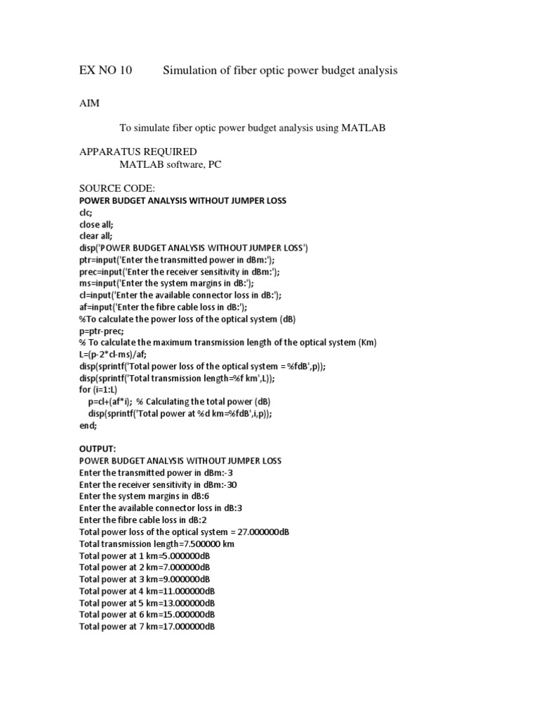 Fiber Optic Power Budget Simulation | PDF | Decibel | Optical Fiber