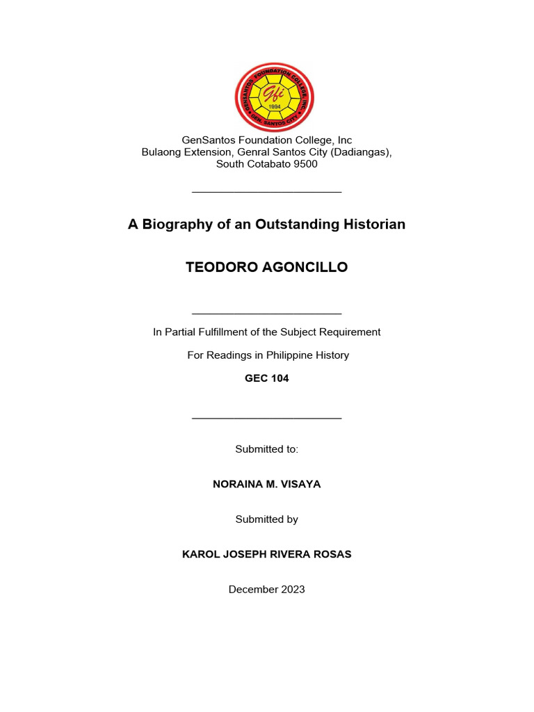 A Biography of An Outstanding Historian Teodoro Agoncillo | PDF