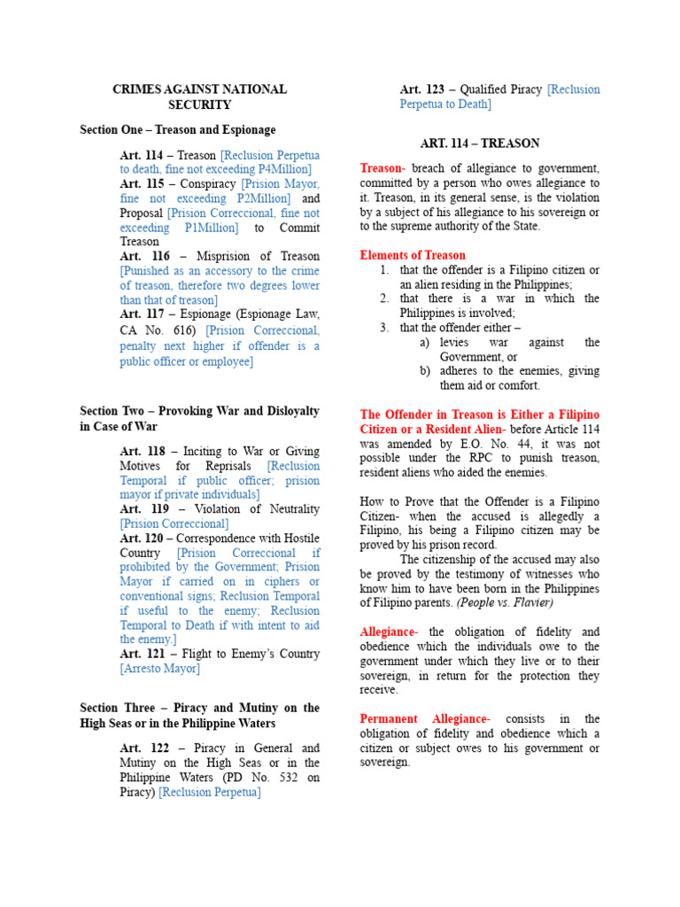 Crim Reviewer | PDF | Treason | Detention (Imprisonment)