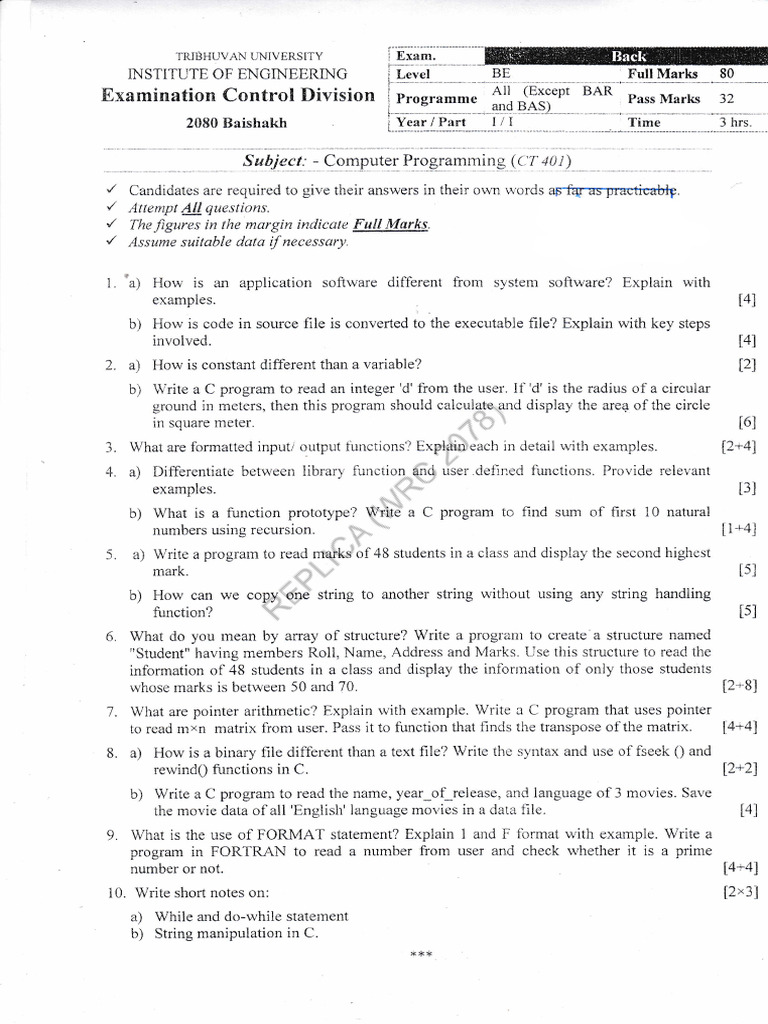 C Programming Past Updated 2080 Pdf Computer Program Programming
