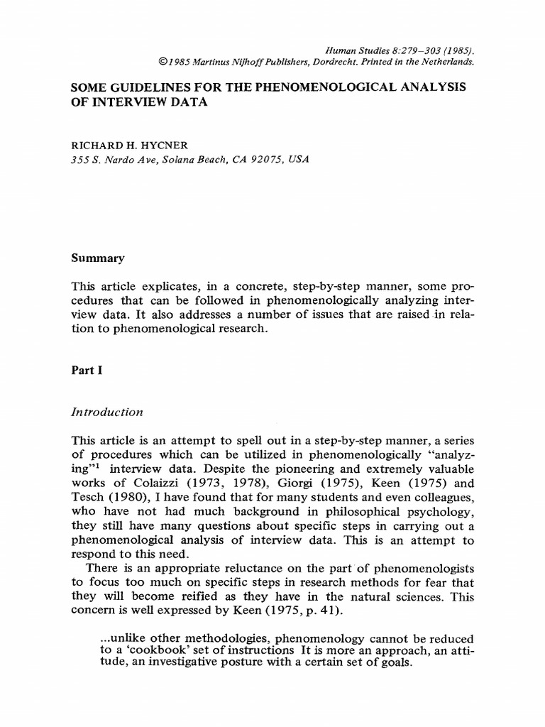 Hycner 1985 | PDF | Experience | Phenomenology (Philosophy)