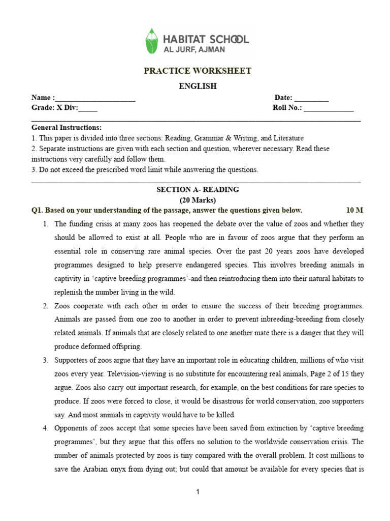 Gr10-Eng-PRACTICE WORKSHEET | PDF