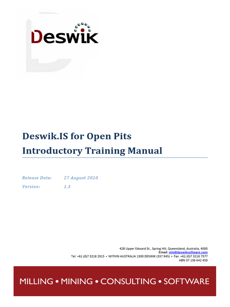 Deswik Interactive Scheduler For Open Pits - Introductory Training Manual | PDF