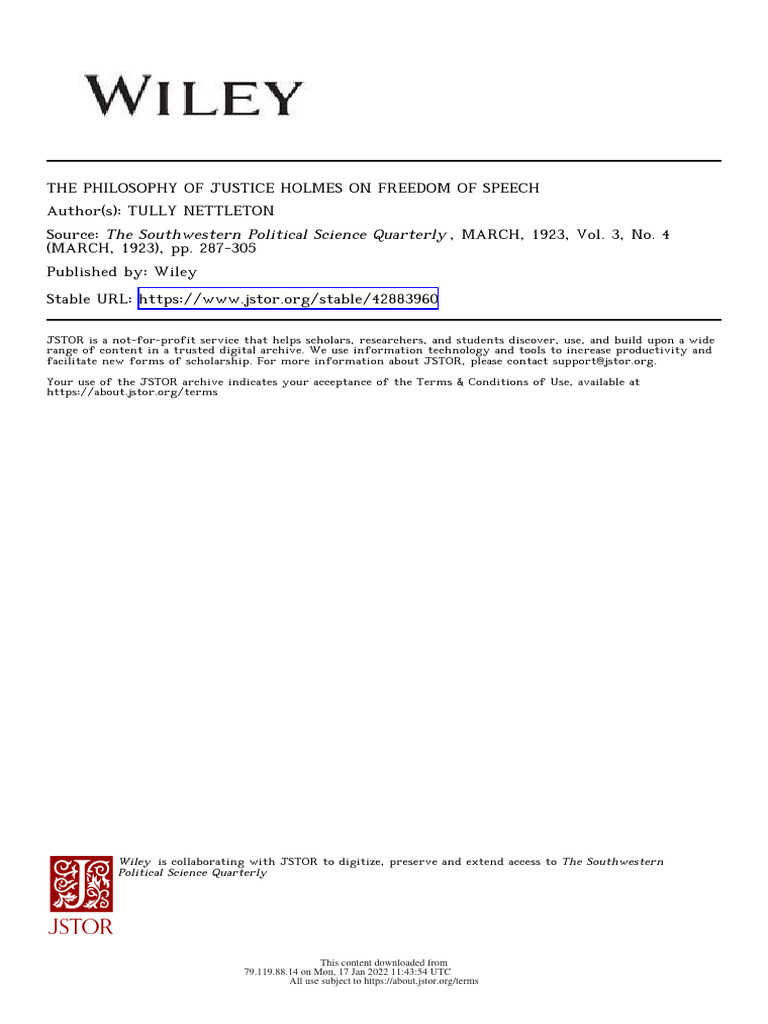 The Philosophy of Justice Holmes On Freedom of Speech | PDF ...