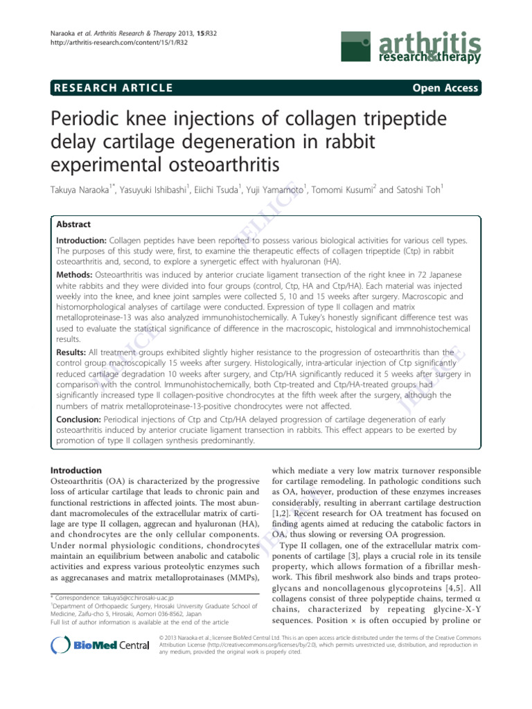 Periodic knee injections of collagen tripeptide delay cartilage ...