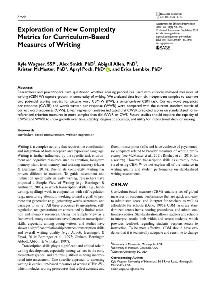 Exploration of New Complexity Metrics For Curriculum-Based Measures of ...
